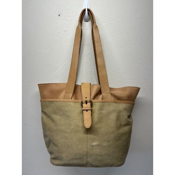 L.L. Bean | Bags | Ll Bean Shoulder Tote Bag Canvas Leather Trim ...